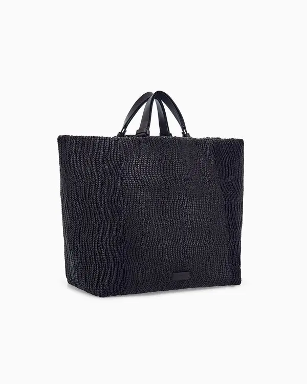 Giorgio Armani Micro Pleated Leather Shopper Bag With Woven Pattern