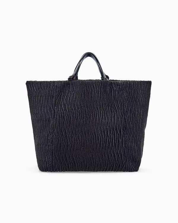 Giorgio Armani Micro Pleated Leather Shopper Bag With Woven Pattern