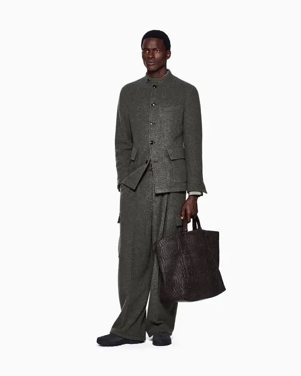 Giorgio Armani Micro Pleated Leather Shopper Bag With Woven Pattern