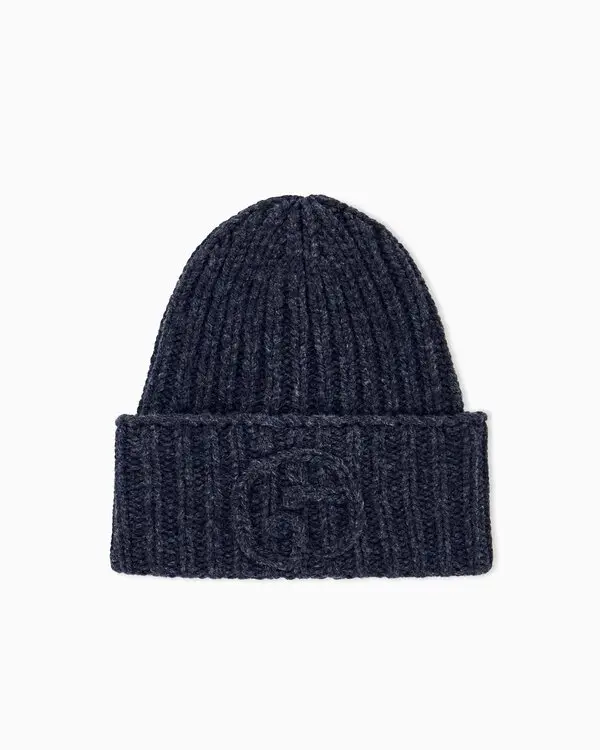 Giorgio Armani Ribbed Wool Beanie - Grey