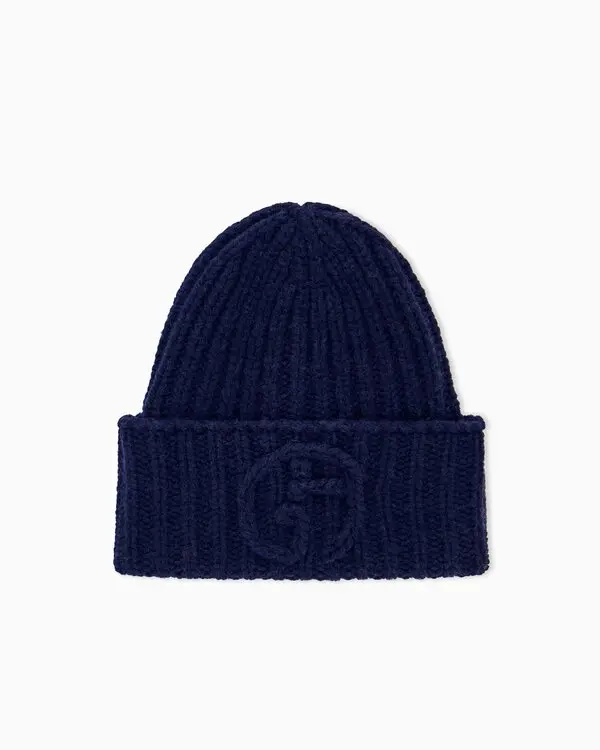 Giorgio Armani Ribbed Wool Beanie - Navy Blue