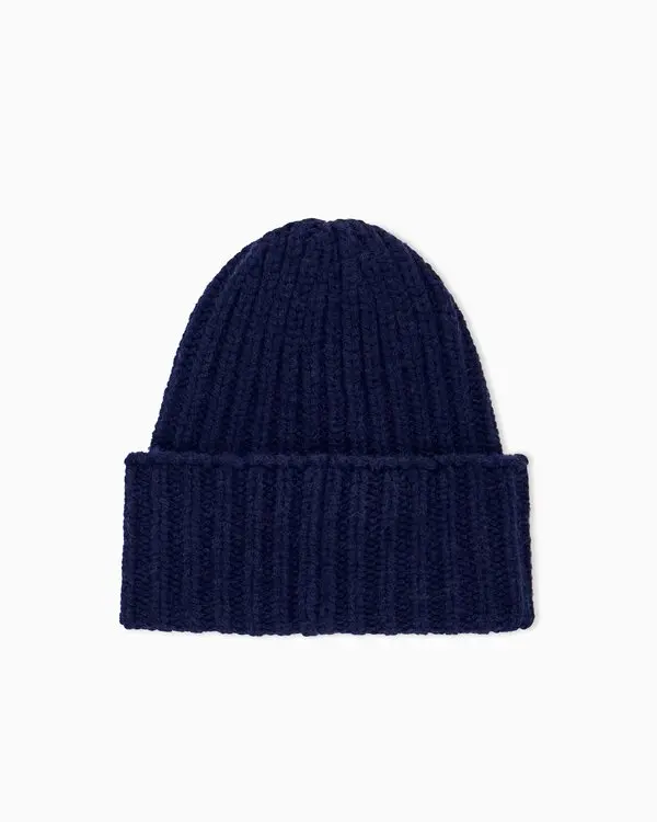 Giorgio Armani Ribbed Wool Beanie - Navy Blue