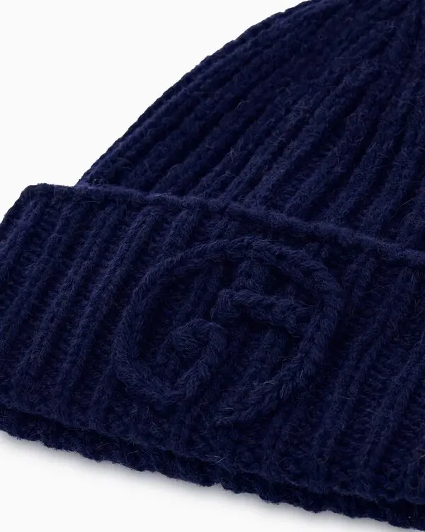 Giorgio Armani Ribbed Wool Beanie - Navy Blue