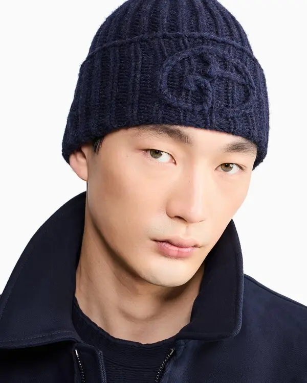 Giorgio Armani Ribbed Wool Beanie - Navy Blue