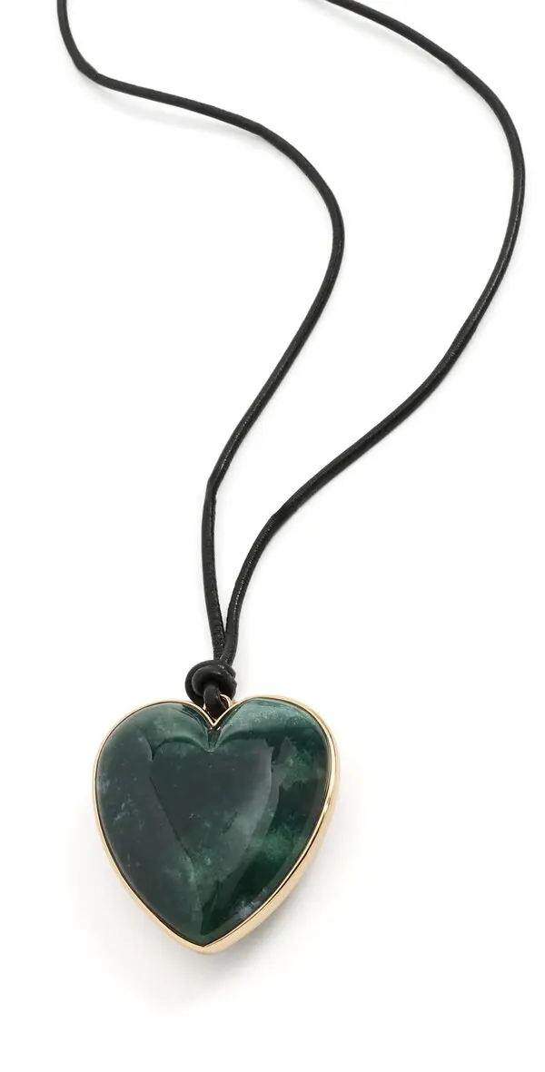 JENNIFER FISHER Heart Agate Leather Cord Necklace - Green Moss