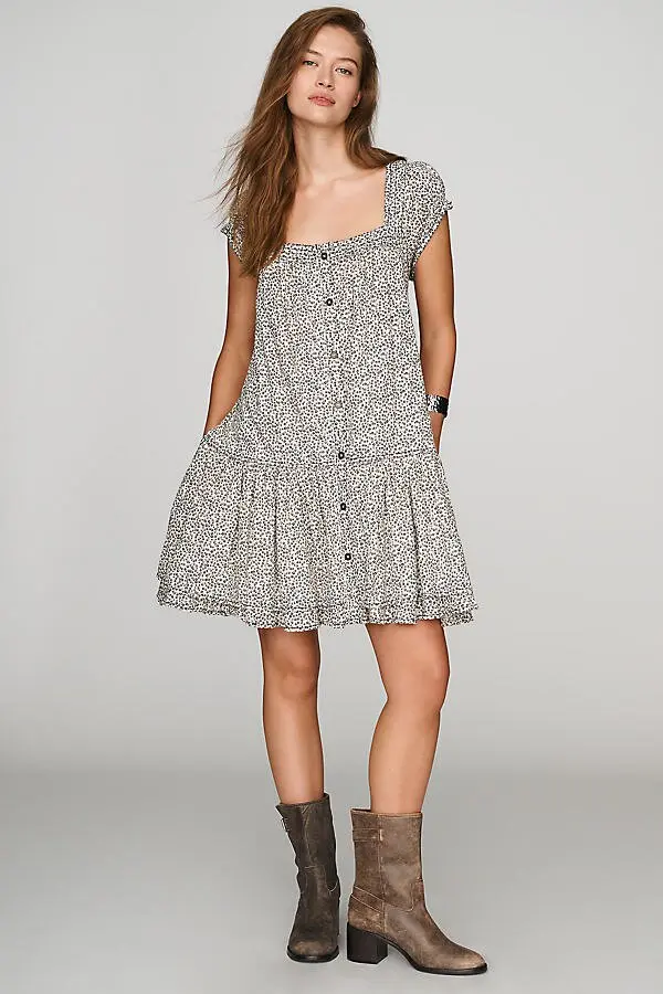 PILCRO 100% Cotton Ruffle Mi Dress