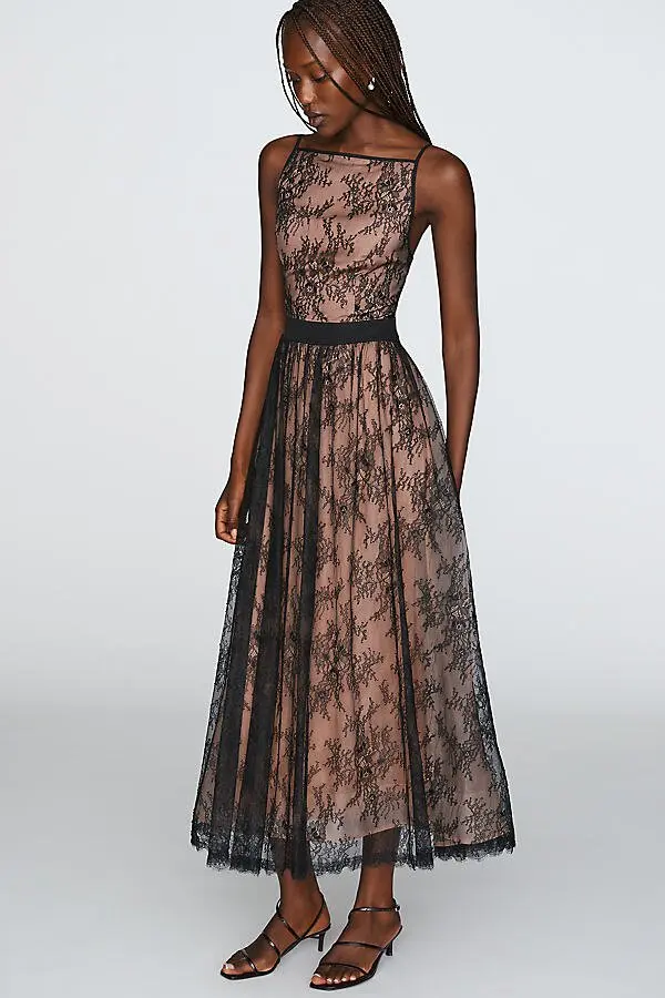 Anthropologie Lace Organza Midi Dress