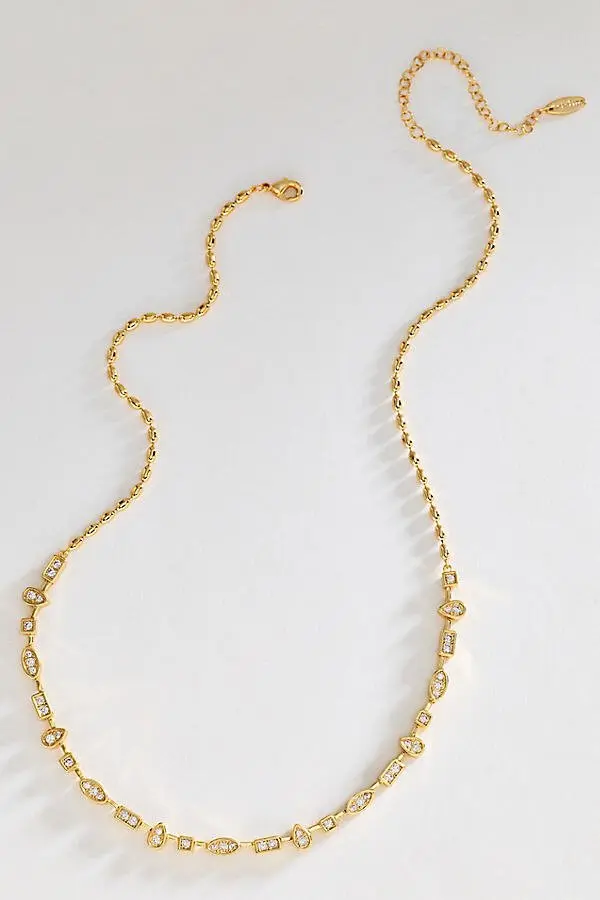 Anthropologie Mixed Up Gemstone Necklace - Clear/gold