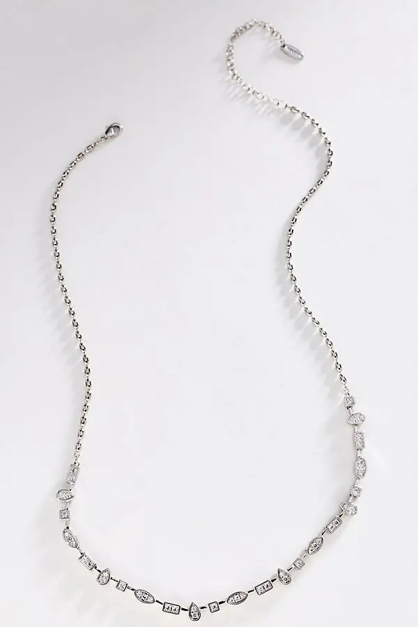 Anthropologie Mixed Up Gemstone Necklace - Clear/silver