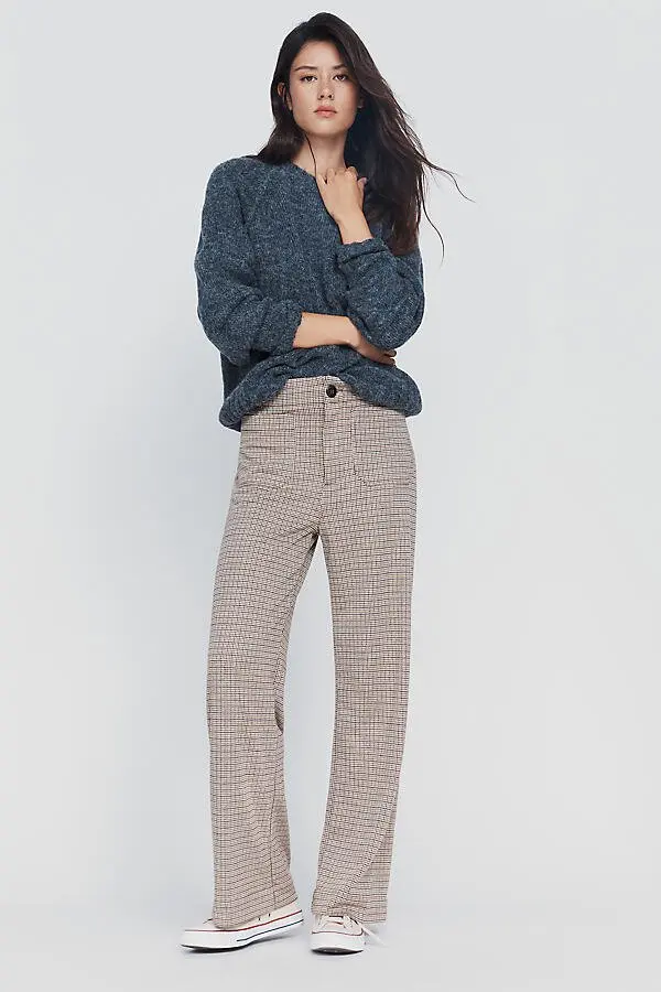 Maeve Colette Houndstooth Full-length Wide-leg Pants