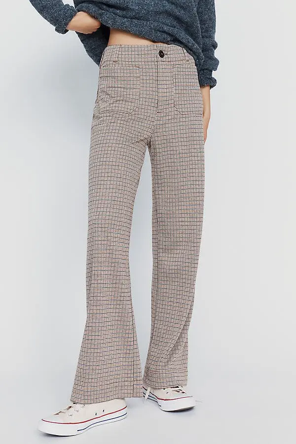 Maeve Colette Houndstooth Full-length Wide-leg Pants
