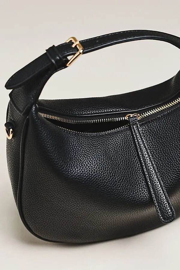 Anthropologie Faux Leather Buckle Shoulder Bag - Black