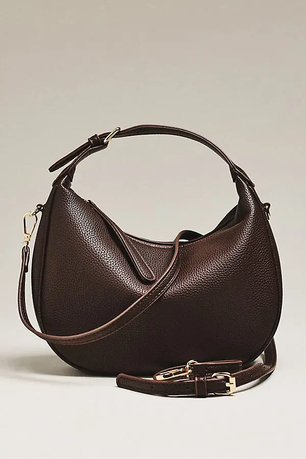 Anthropologie Faux Leather Buckle Shoulder Bag - Chocolate