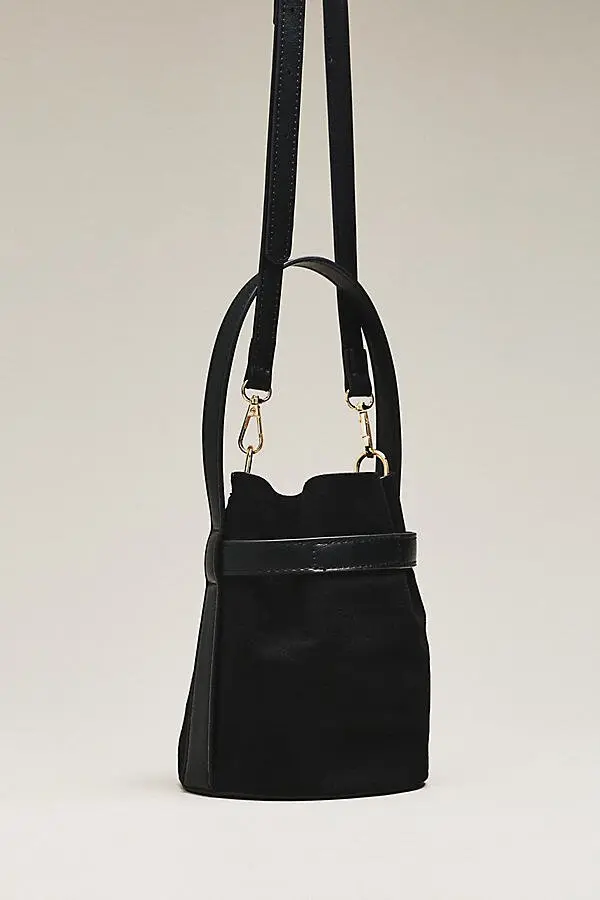 Anthropologie Faux Suede Buckle Bucket Bag