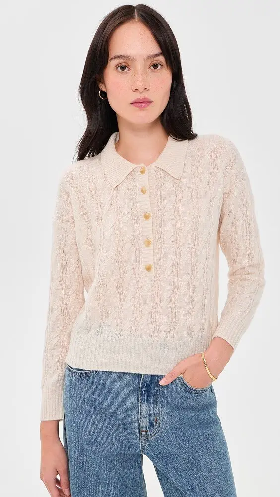 L'Agence Airy Cabled Knit Sweater - Ivory