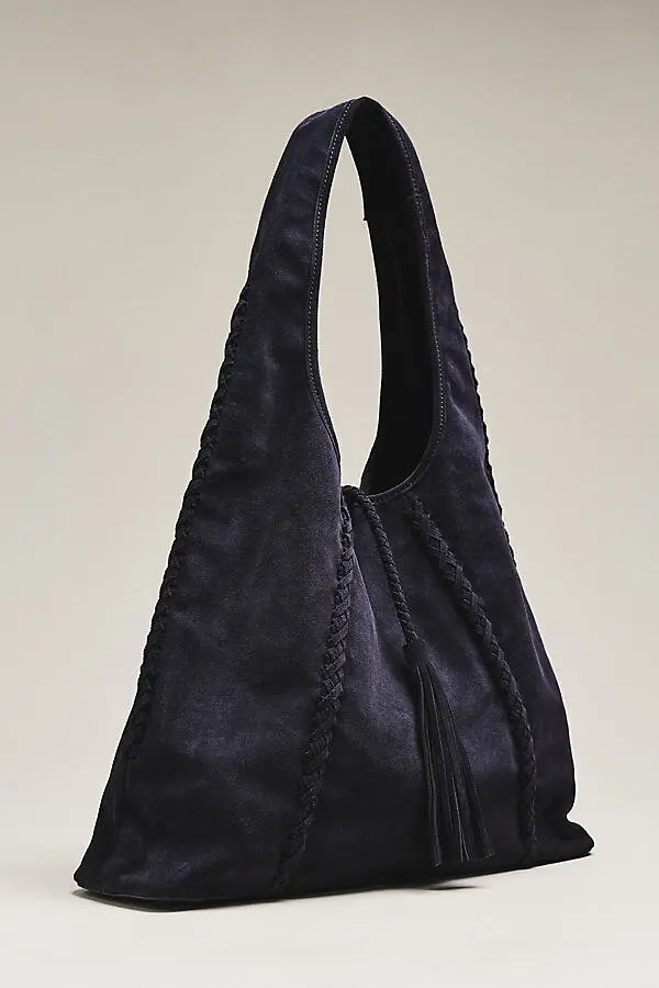 BTB LOS ANGELES Suede Tassel Hobo Bag - Navy Suede