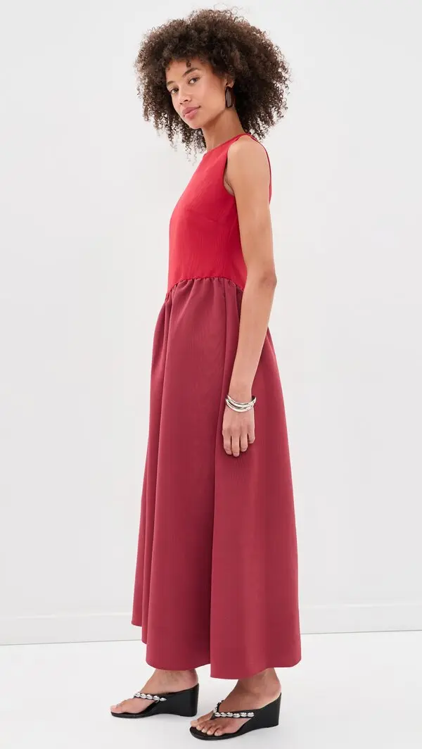 SIMONMILLER Laurel Moire Midi Dress - Pomegranate/bordeaux