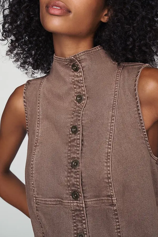 PILCRO Sleeveless Funnel-neck Denim Romper