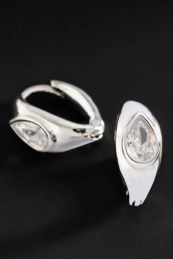 Anthropologie Demi-fe Pear Bezel Earrgs - Silver