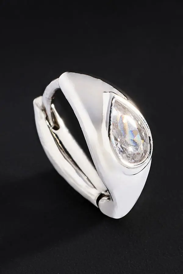 Anthropologie Demi-fe Pear Bezel Earrgs - Silver