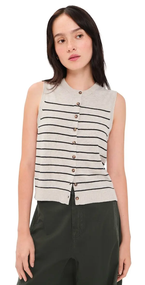 LA LIGNE Striped Knit Sweater Vest - Tan/black