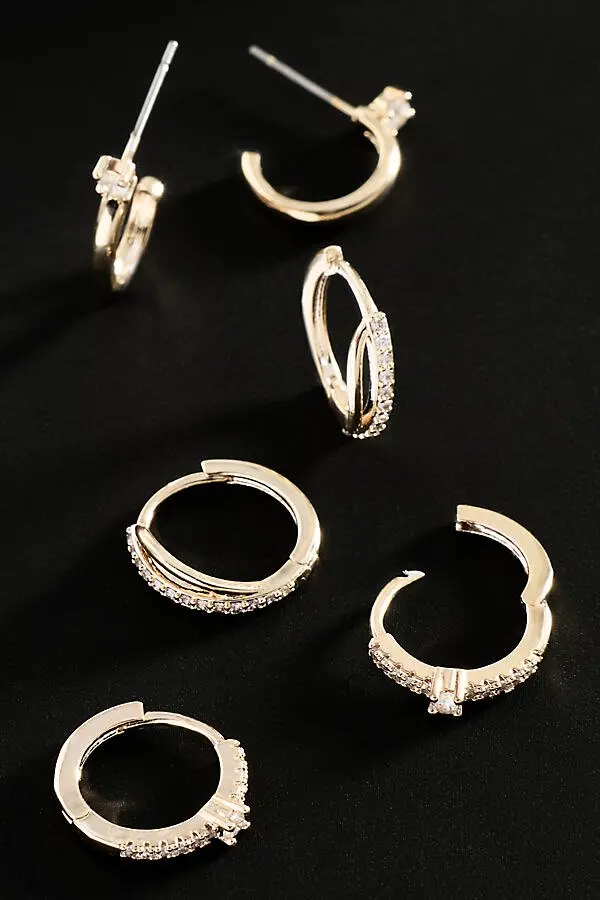 Anthropologie Demi-fine Tennis Hoop Earrings, Set Of 3 - Gold