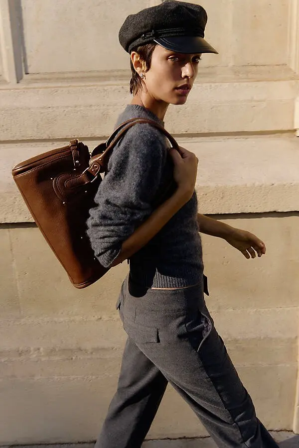 Anthropologie Studded Shoulder Bag - Chocolate