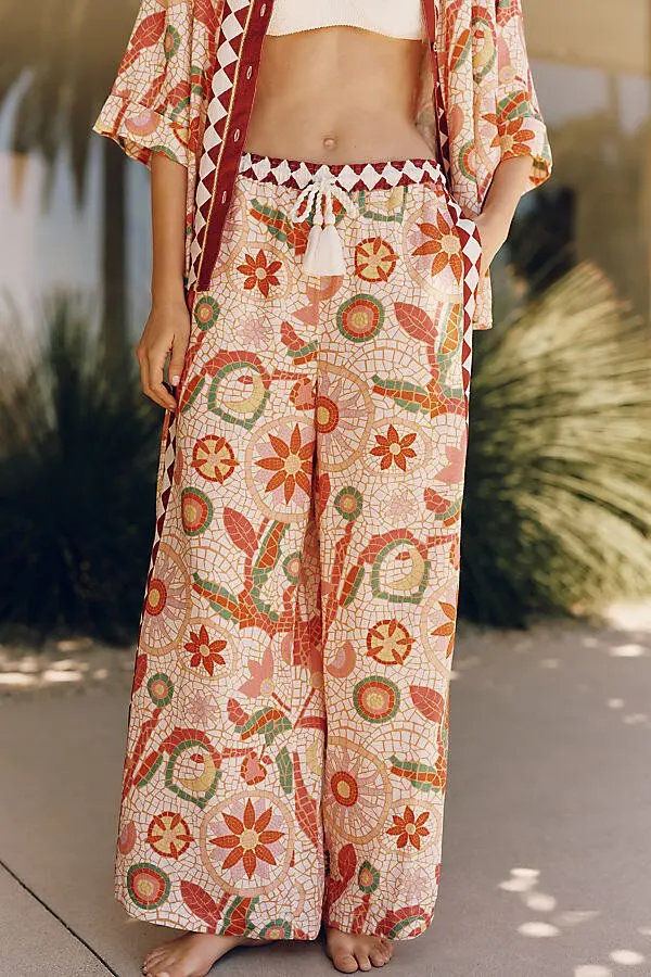CELANDINE Wide-leg Printed Linen-viscose Pants