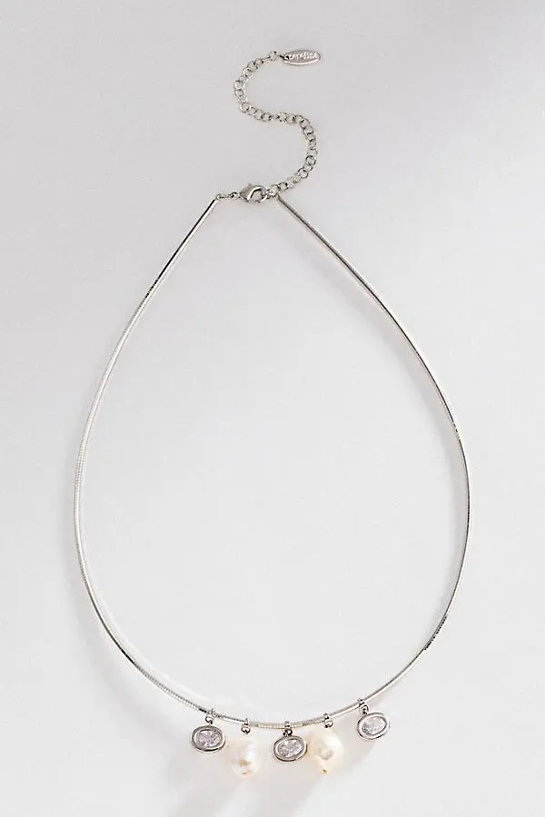 Anthropologie Mixed Pearl Collar Necklace - Silver