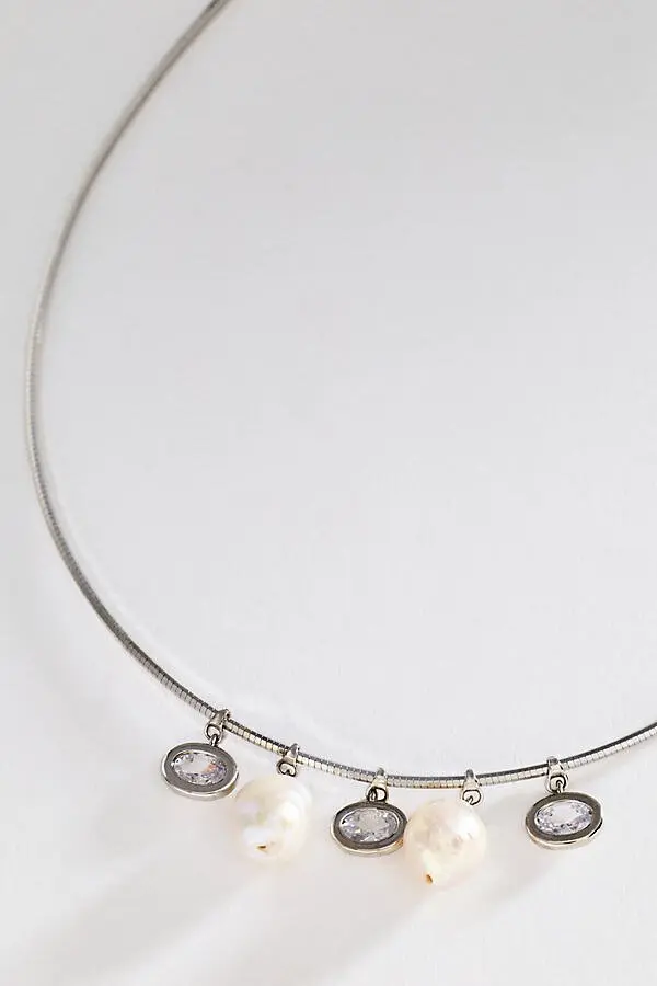 Anthropologie Mixed Pearl Collar Necklace - Silver