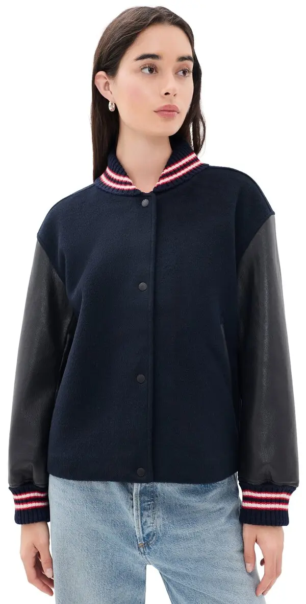 Rag & Bone Scarlet Varsity Jacket With Faux Leather Sleeves - Salute