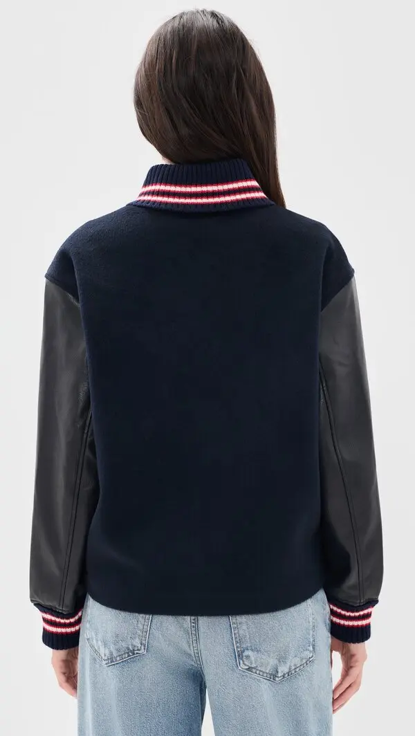 Rag & Bone Scarlet Varsity Jacket With Faux Leather Sleeves