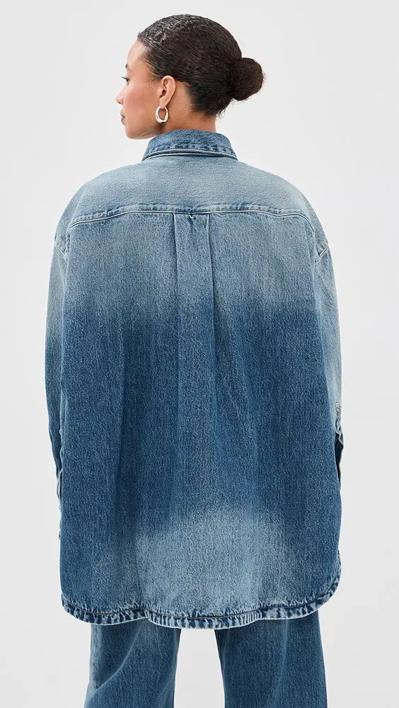 Attico Bomber Denim Button Down Shirt - Sky Blue