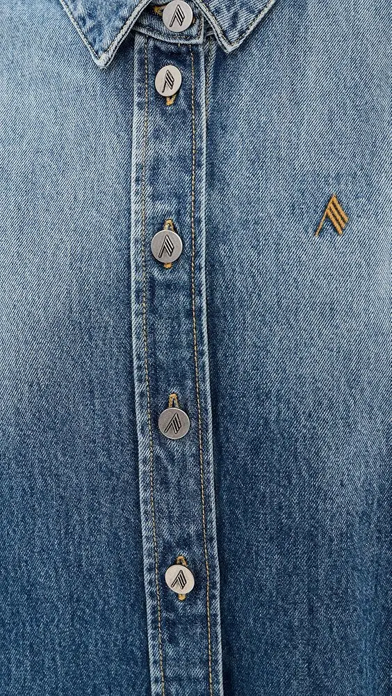 Attico Bomber Denim Button Down Shirt - Sky Blue