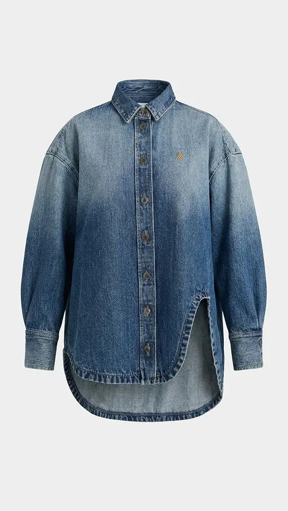Attico Bomber Denim Button Down Shirt - Sky Blue