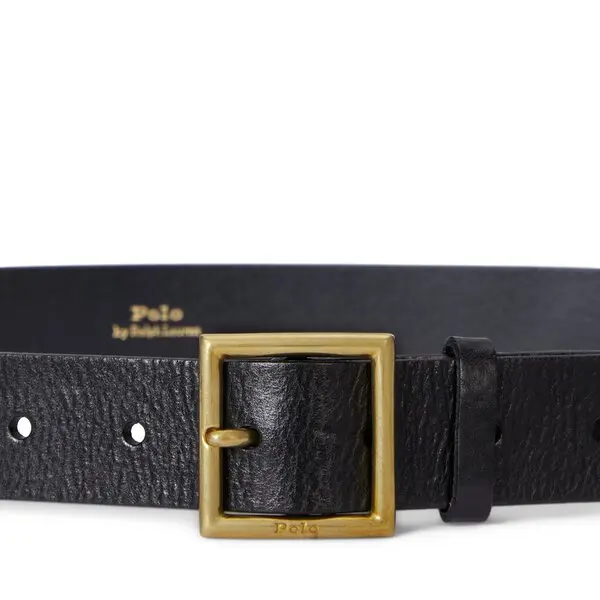 Ralph Lauren Square Buckle Leather Belt - Black