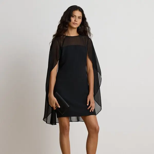 Ralph Lauren Cape Georgette Cocktail Dress