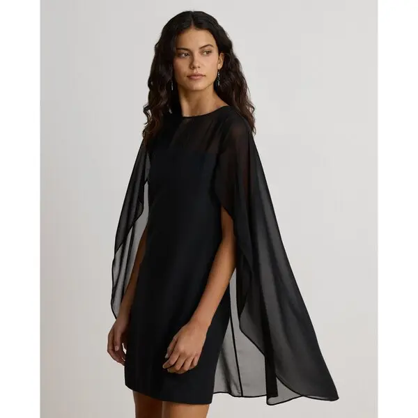Ralph Lauren Cape Georgette Cocktail Dress
