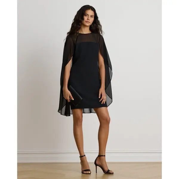 Ralph Lauren Cape Georgette Cocktail Dress