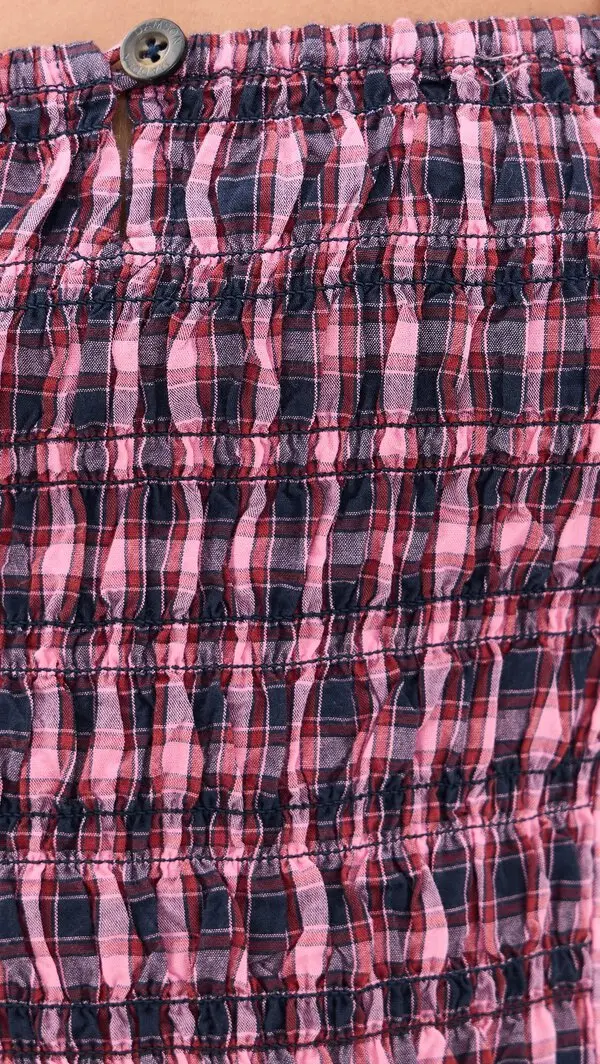 DAMSON MADDER Mallory Midi Dress With Checked Pattern And Shirred Bodice
