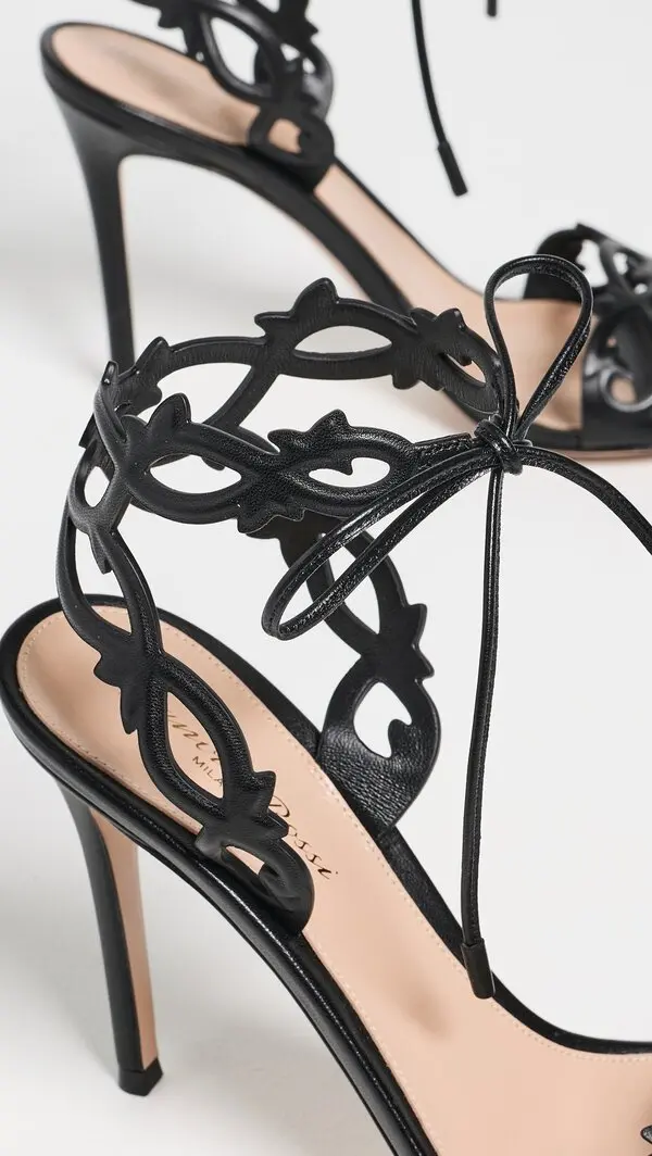 GIANVITO ROSSI Eden Stiletto Sandals With Tie Ankle Straps - Black