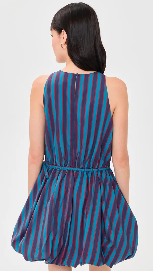 Staud Molly Mini Dress With Bubble Hem And Tie Detail - Potter Stripe