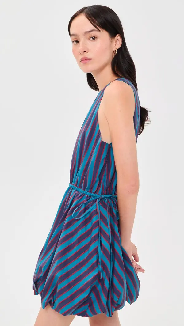 Staud Molly Mini Dress With Bubble Hem And Tie Detail - Potter Stripe