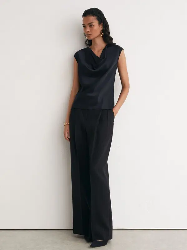 REISS Cate Silk Cowl-neck Sleeveless Top