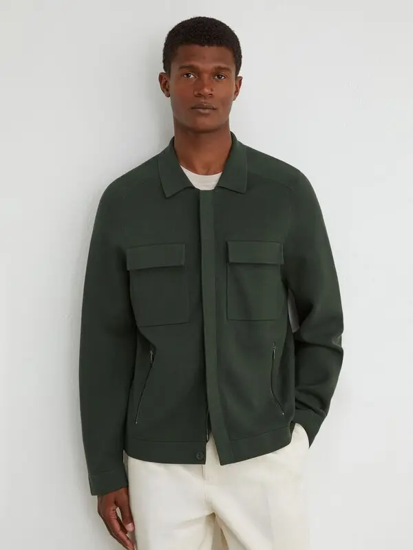 REISS Fleetwood Zip-up Cardigan - Dark Green