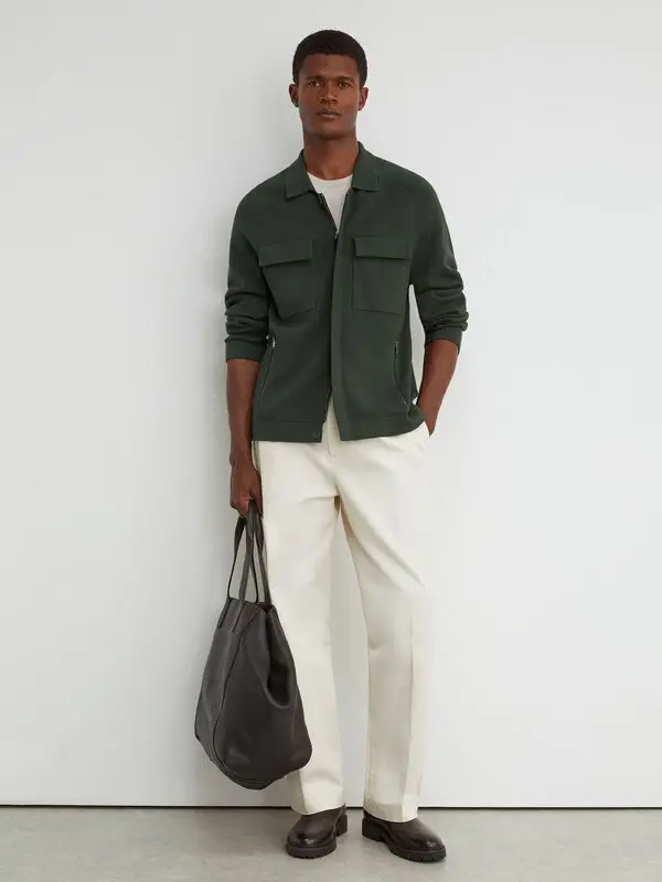 REISS Fleetwood Zip-up Cardigan - Dark Green