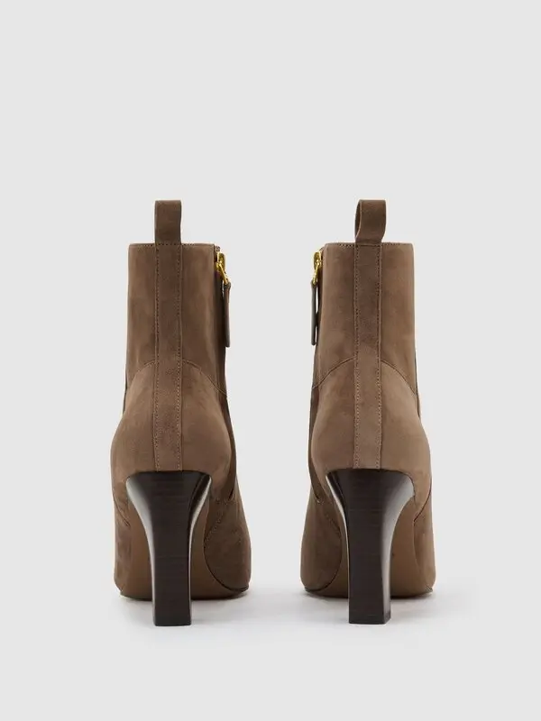 REISS Blakely Suede Chisel-toe Block-heel Ankle Boots - Taupe