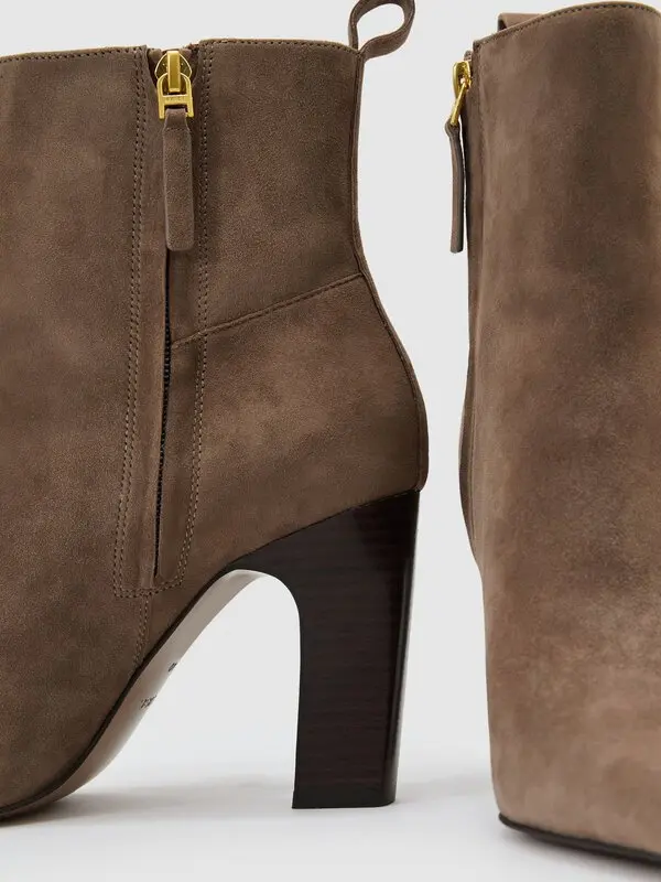 REISS Blakely Suede Chisel-toe Block-heel Ankle Boots - Taupe