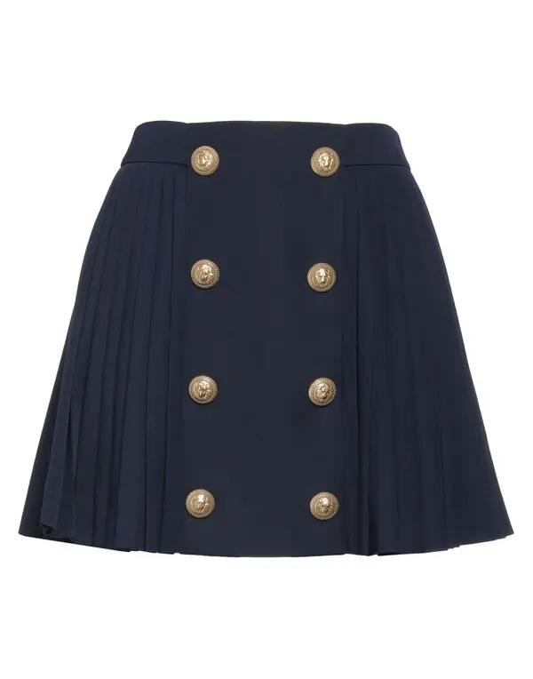 Balmain Midnight Virgin Wool Pleated Mini Skirt