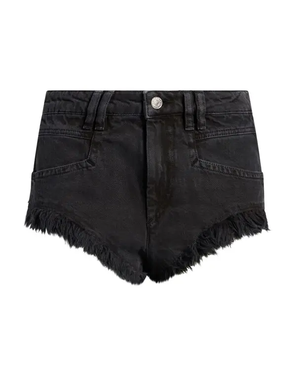 MARANT ETOILE High Waisted Cotton Denim Hotpants With Fringe Detail